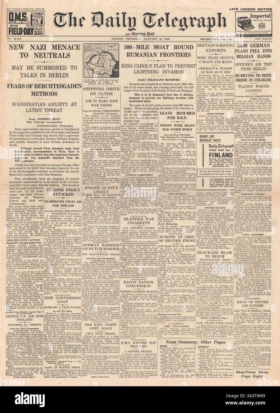 1940 daily telegraph german menace to neutral countries hi-res stock ...