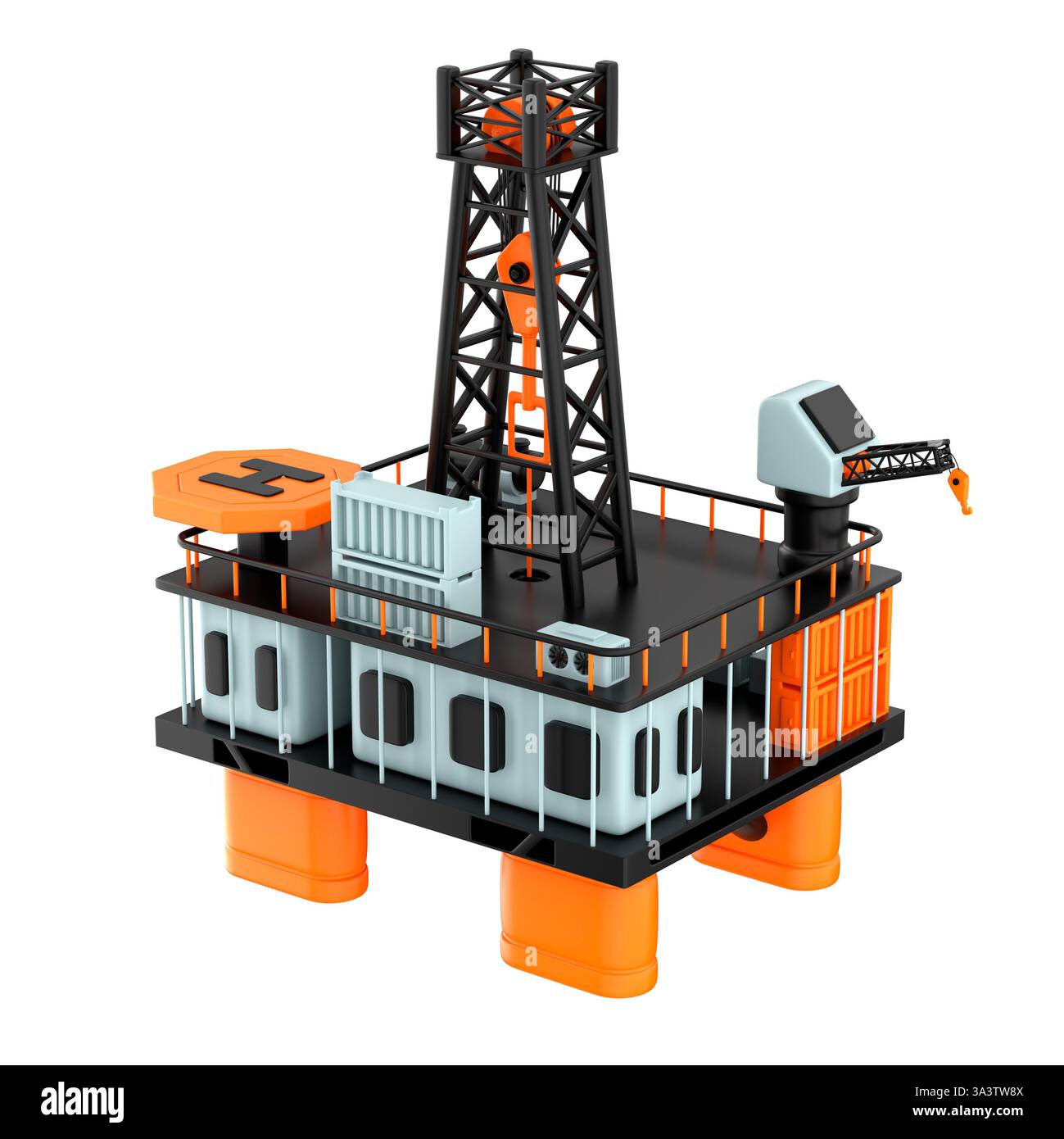 3d icon of an offshore drilling platfrom with crane, tower and ...