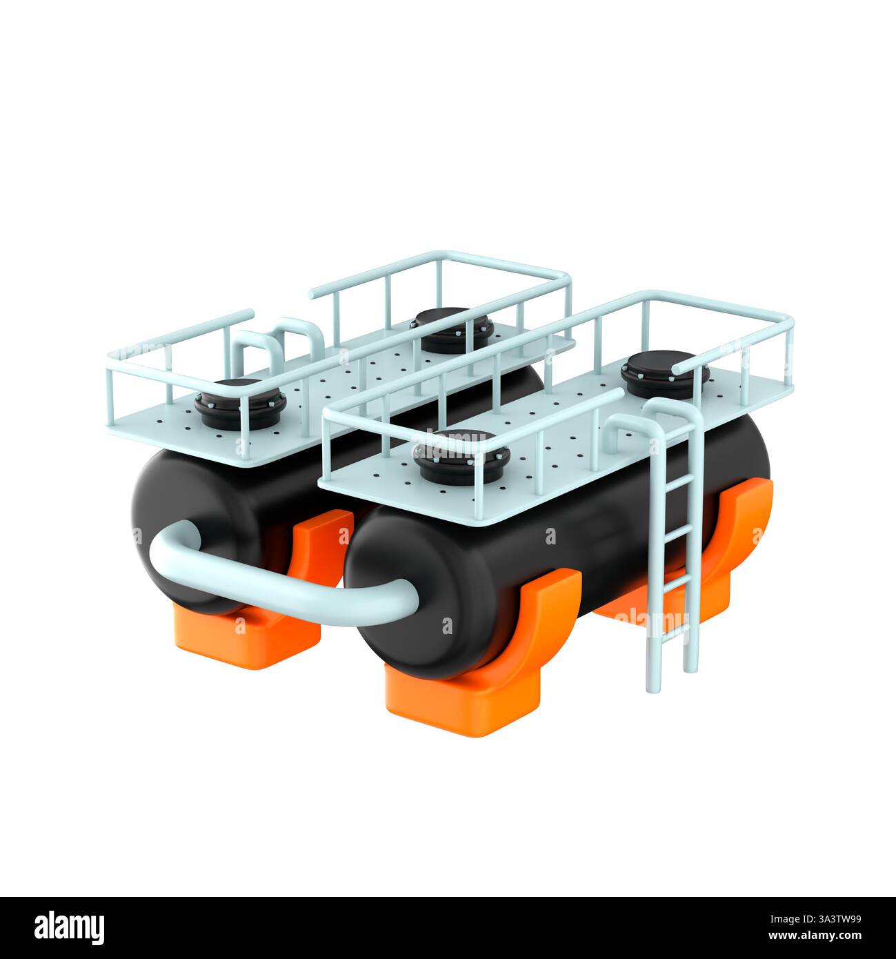 3d illustration of two storage tanks at oil refinery, 3d render Stock ...