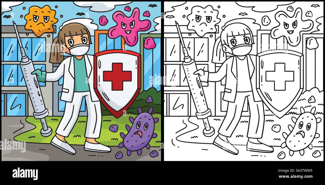 Female Doctor with Shield Bacteria Illustration Stock Vector Image ...