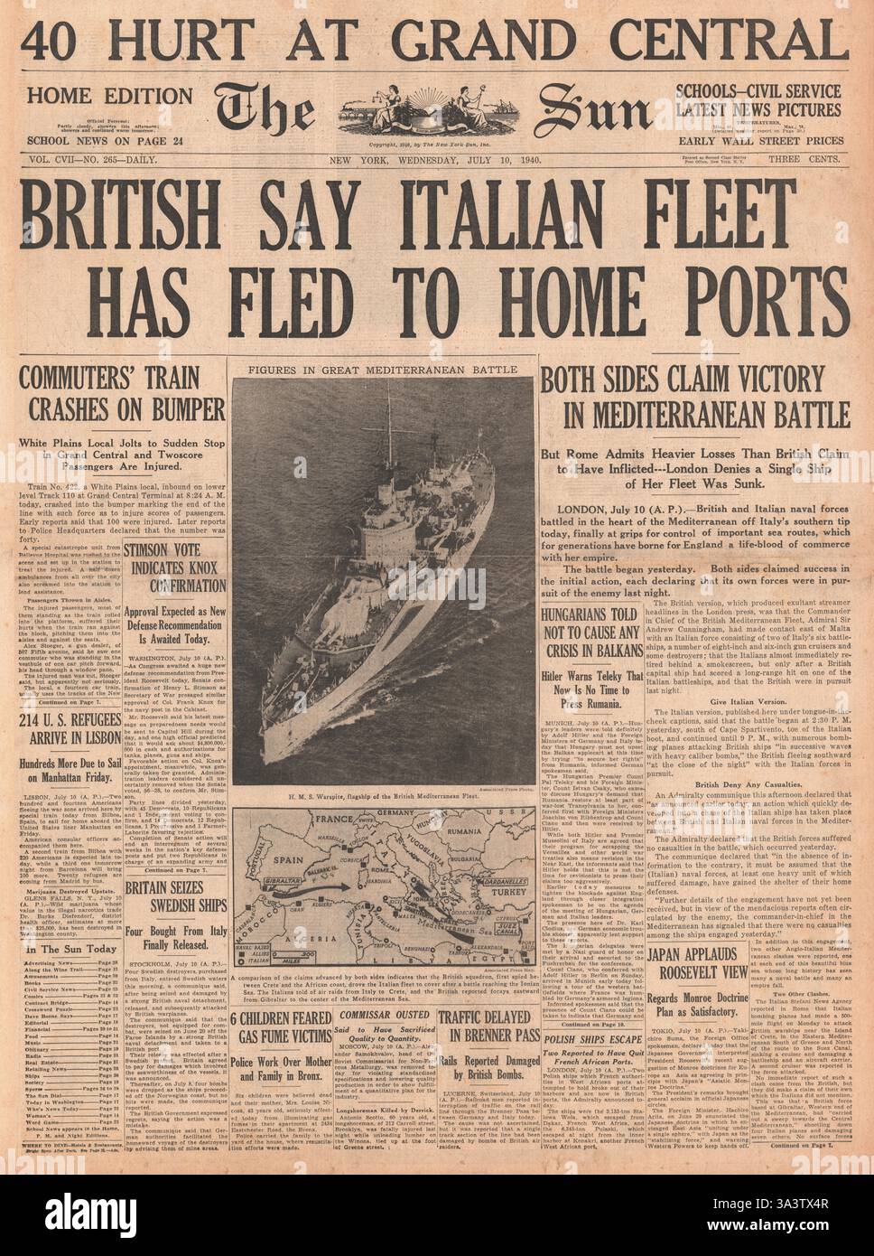 1940 the sun new york british italian navies in action hi-res stock ...