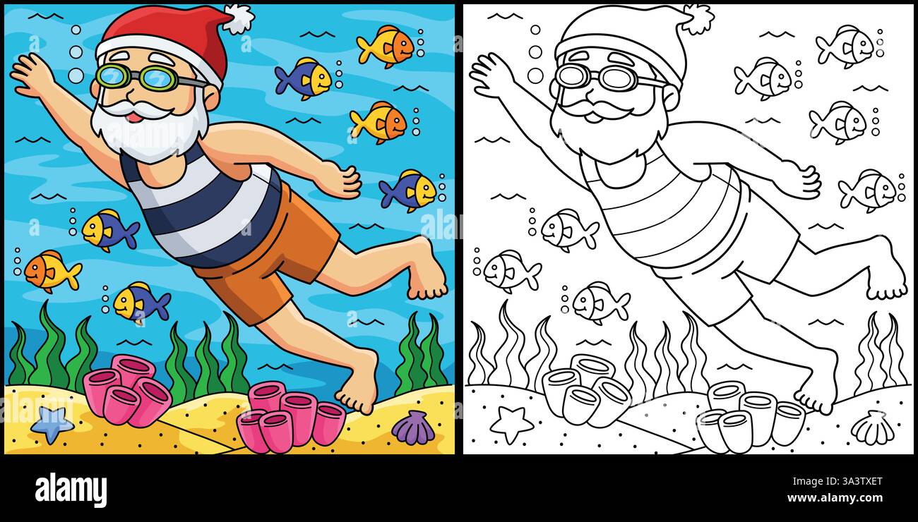 Christmas in July Santa Swimming Illustration Stock Vector Image & Art ...