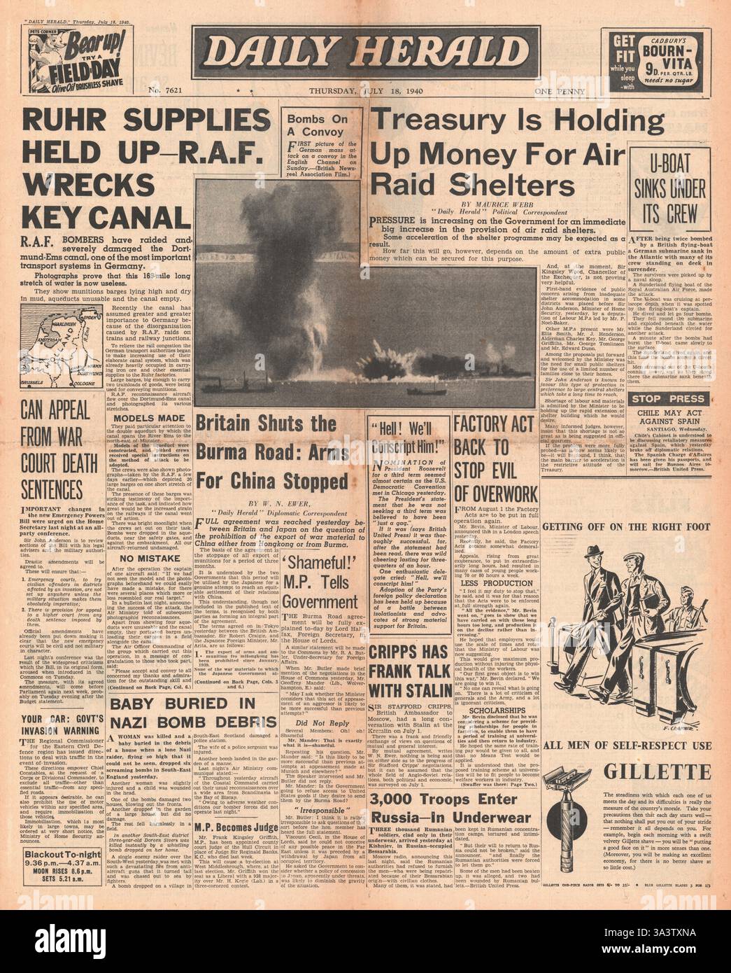 1940 daily herald raf attack on the dortmund ems canal hi-res stock ...