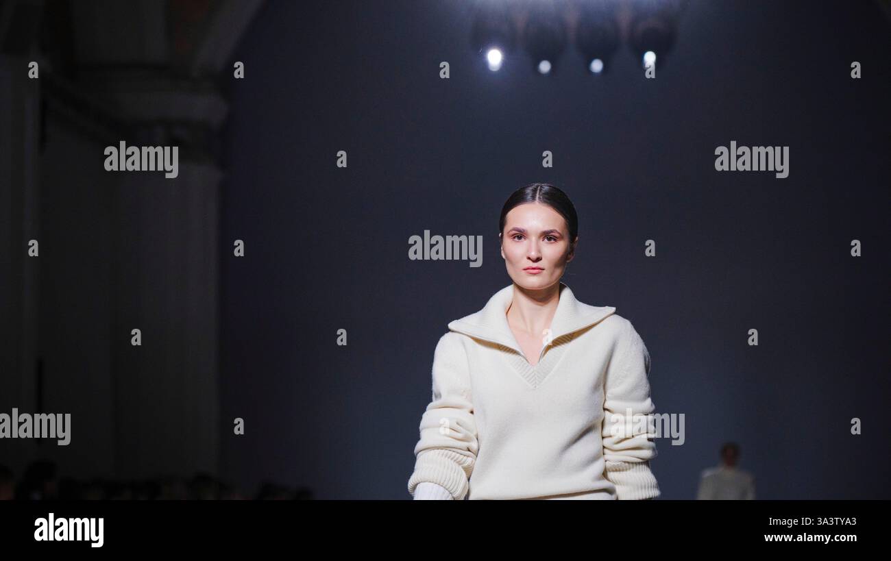 Kyiv, Ukraine - Feb 14, 2025: Models showcase innovative designs at the ...