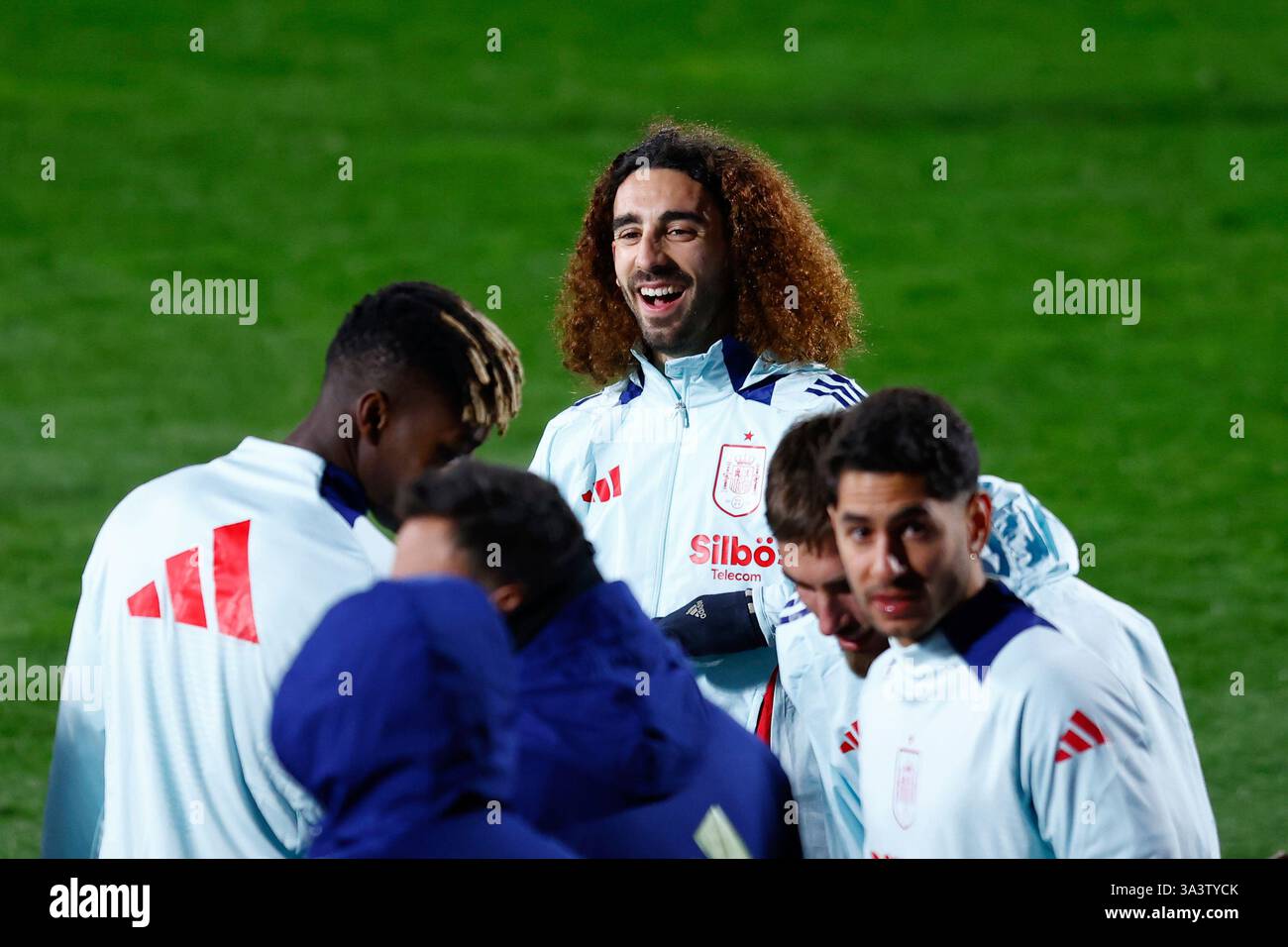 Marc Cucurella smiles during the training session of Spain Team ahead ...