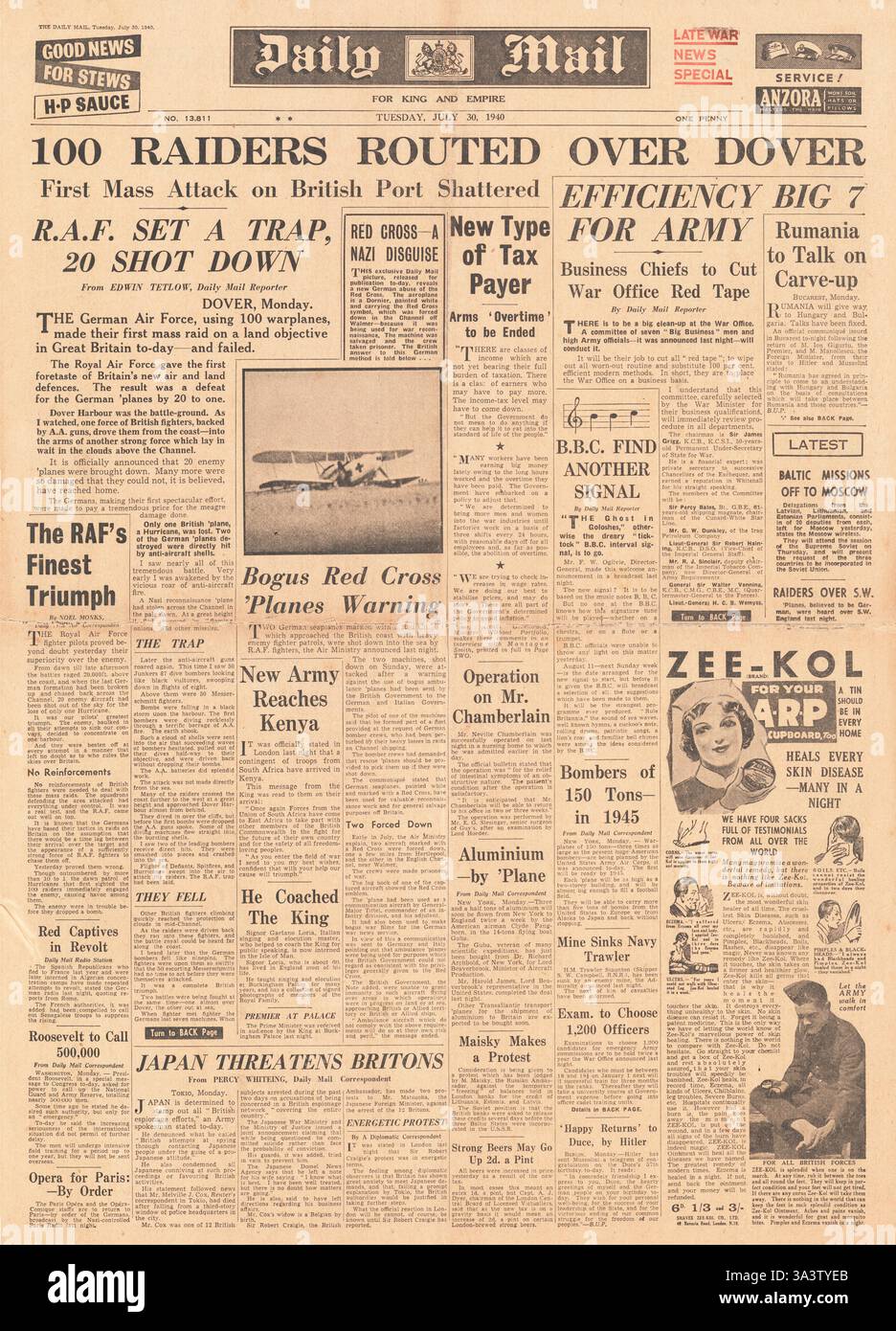 1940 front page Daily Mail Battle of Britain Stock Photo - Alamy