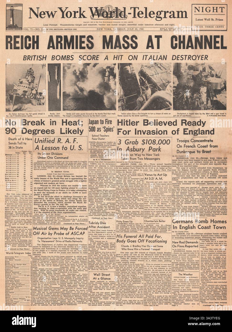 1940 front page New York World Telegram German forces gather at the ...