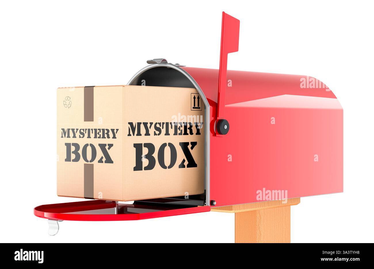 Mystery box inside Mailbox, 3D rendering isolated on white background ...