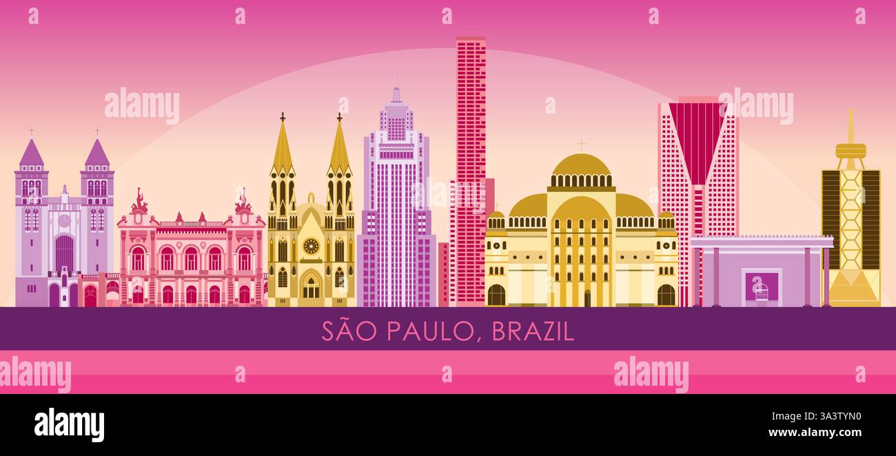 Sunset Skyline panorama of city of Sao Paulo, Brazil - vector ...
