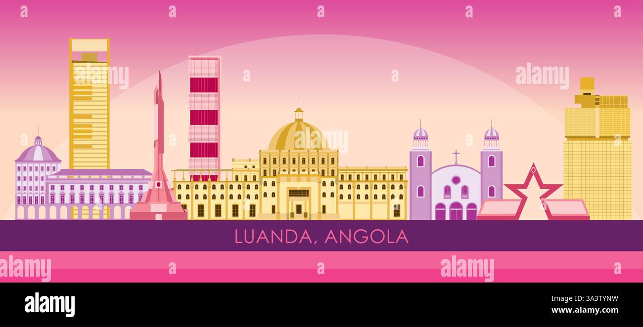 Sunset Skyline panorama of city of Luanda, Angola - vector illustration ...