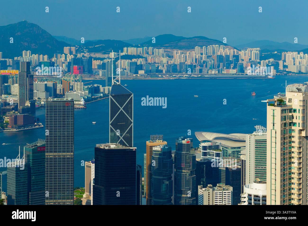 Hong Kong Island (foreground) and East Kowloon on Kowloon Island ...