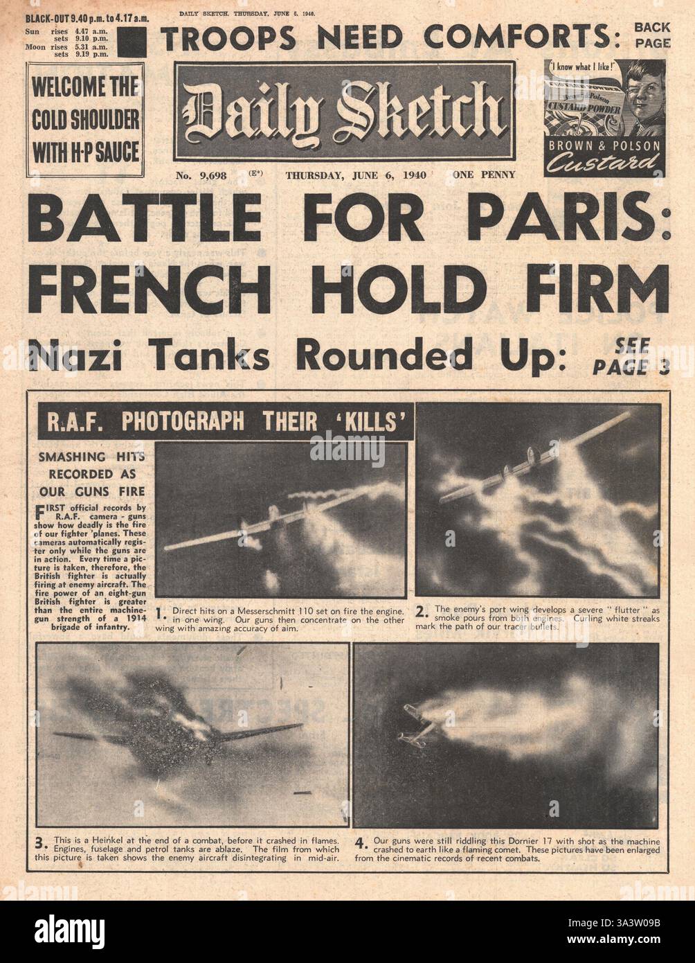 1940 daily sketch german forces head south to paris hi-res stock ...