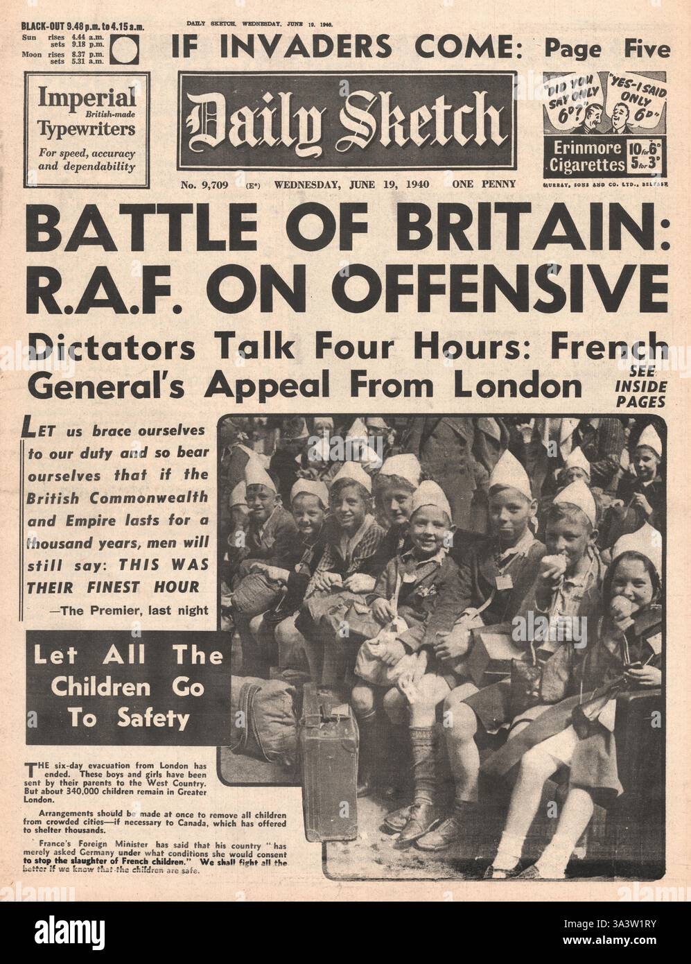 1940 front page Daily Sketch British government will resist to the end ...