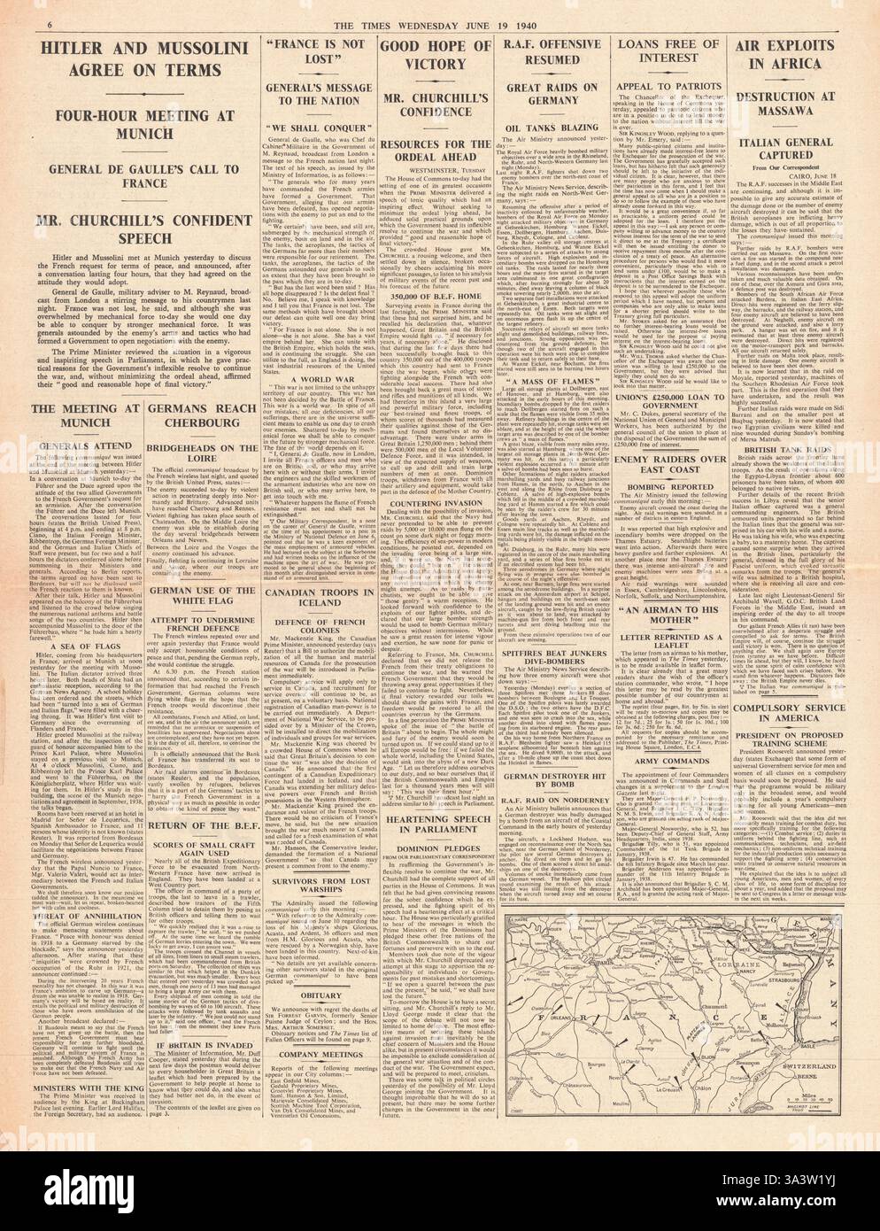1940 The Times page 6 Hitler and Mussolini reply to France on peace ...