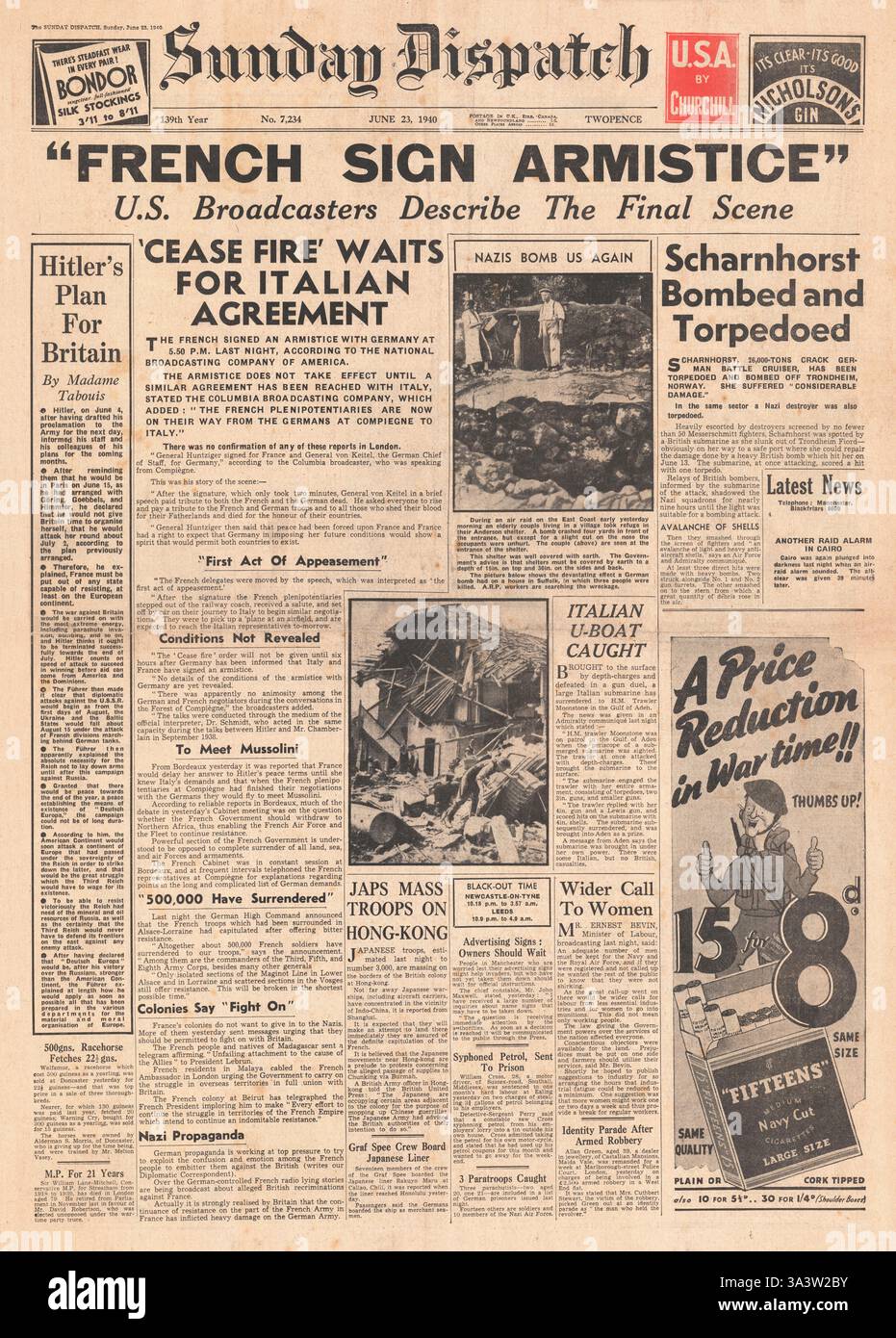 1940 sunday dispatch french sign armistice hi-res stock photography and images - Alamy