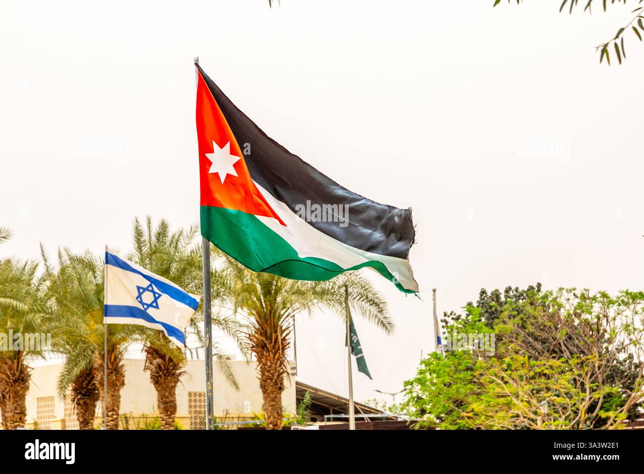 Flags of jordan and israel waving on the winds together Stock Photo - Alamy