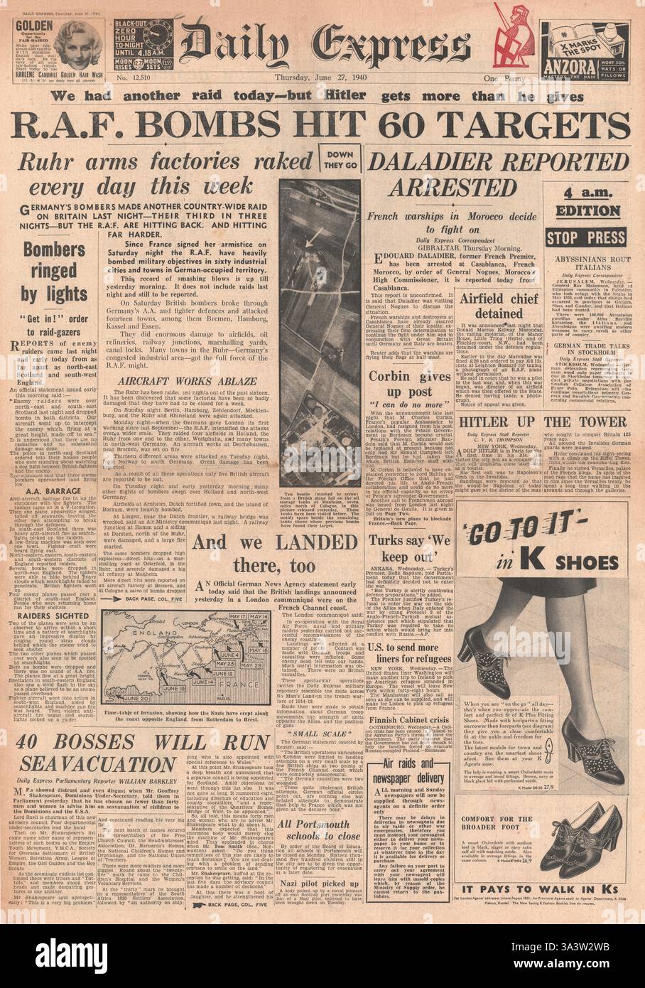 1940 daily express raf bombing raids over germany hi-res stock ...