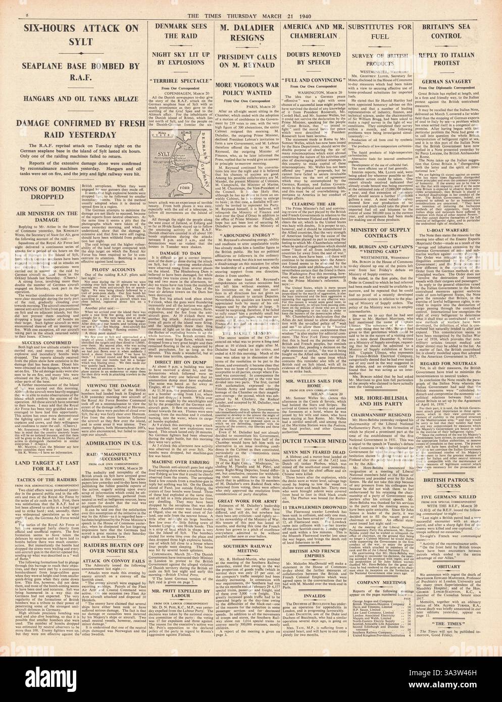 1940 the times raf bomb german island of sylt hi-res stock photography ...