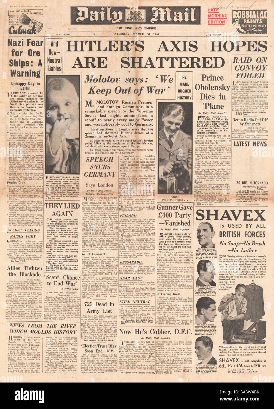 1940 daily mail hitlers axis hopes are shattered hi-res stock ...