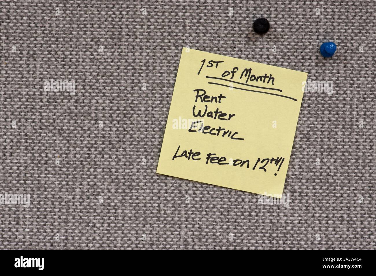 Sticky note reminder for utilities due on the First of the Month Stock ...