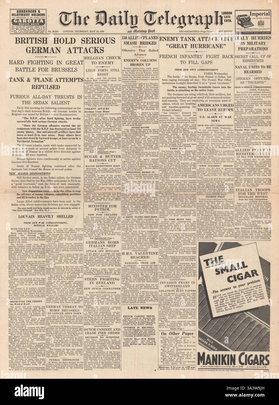 1940 daily telegraph british forces stem german advance hi-res stock ...