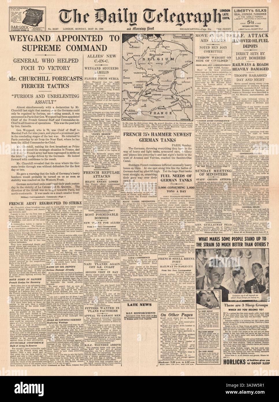 1940 daily telegraph general weygand takes command of french forces hi ...