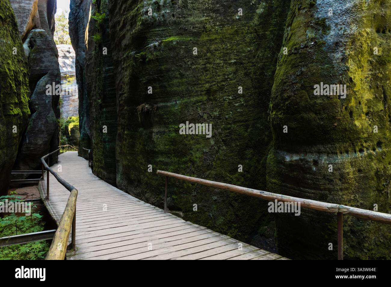 Hiking path through monumental rock formations in Adrspach rocks, Czech ...