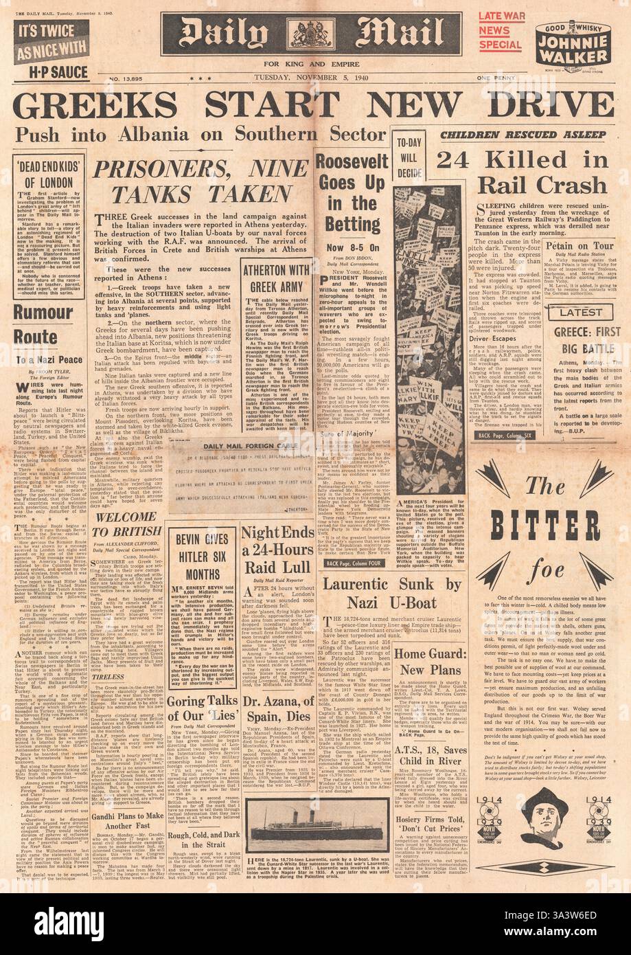 1940 front page Daily Mail Greek Army advance in Albania, Armed ...