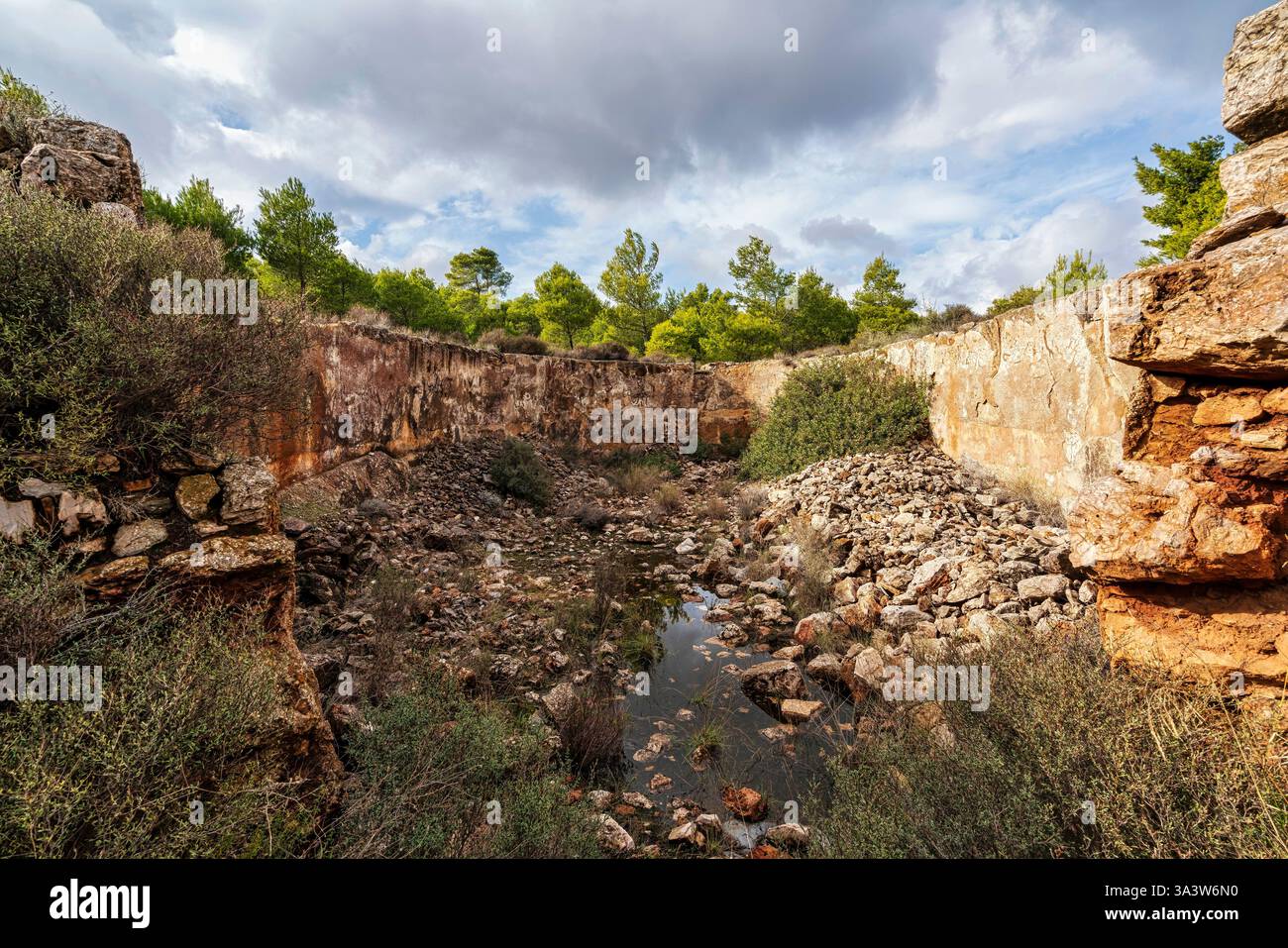 Ruins of an ancient silver mining site in Lavrion, Greece, featuring ...