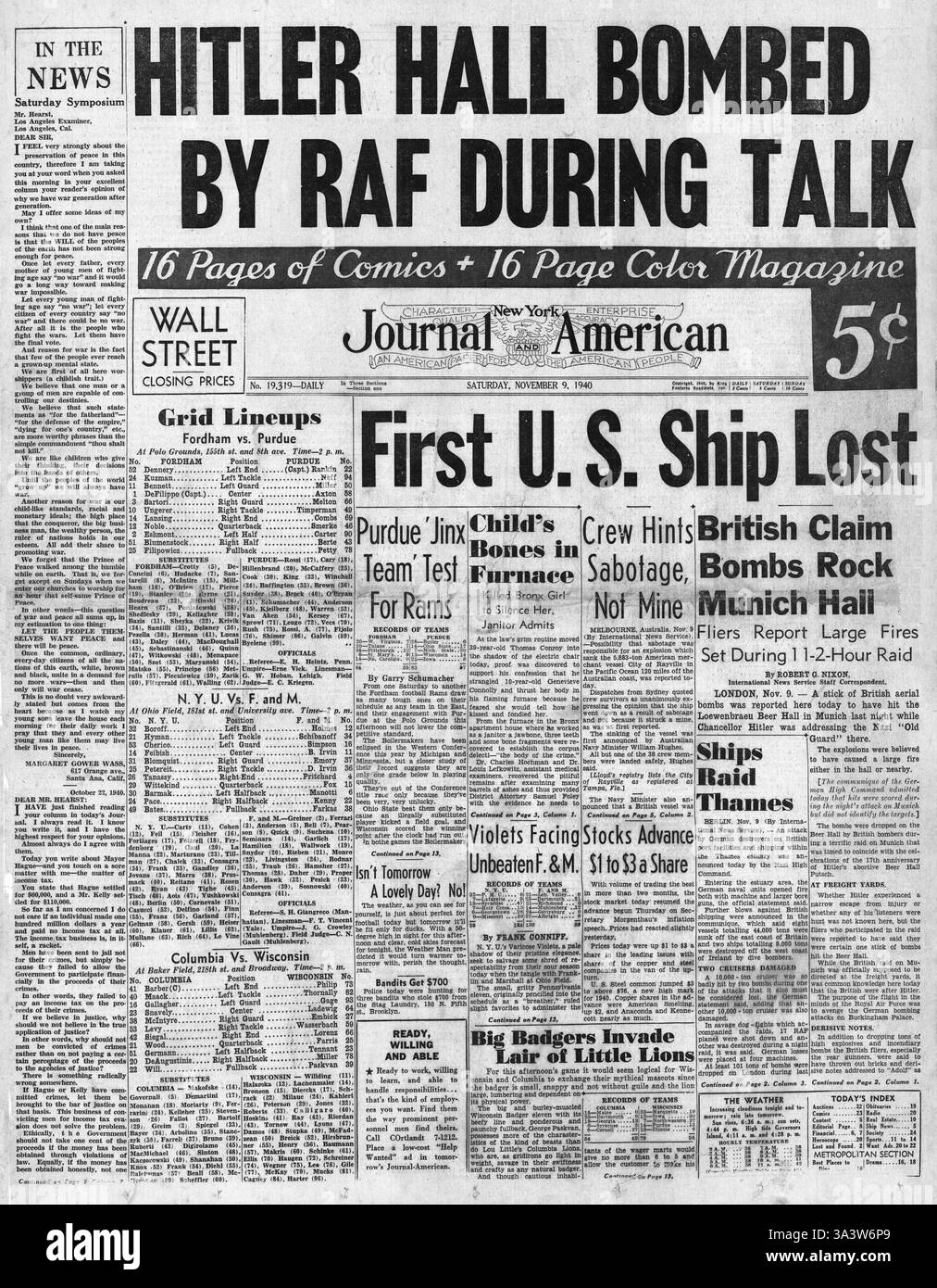 1940 new york journal american raf bomb munich hi-res stock photography ...