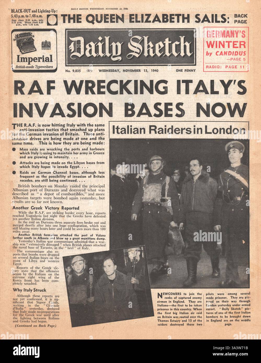 1940 daily sketch raf raid italian bases hi-res stock photography and ...