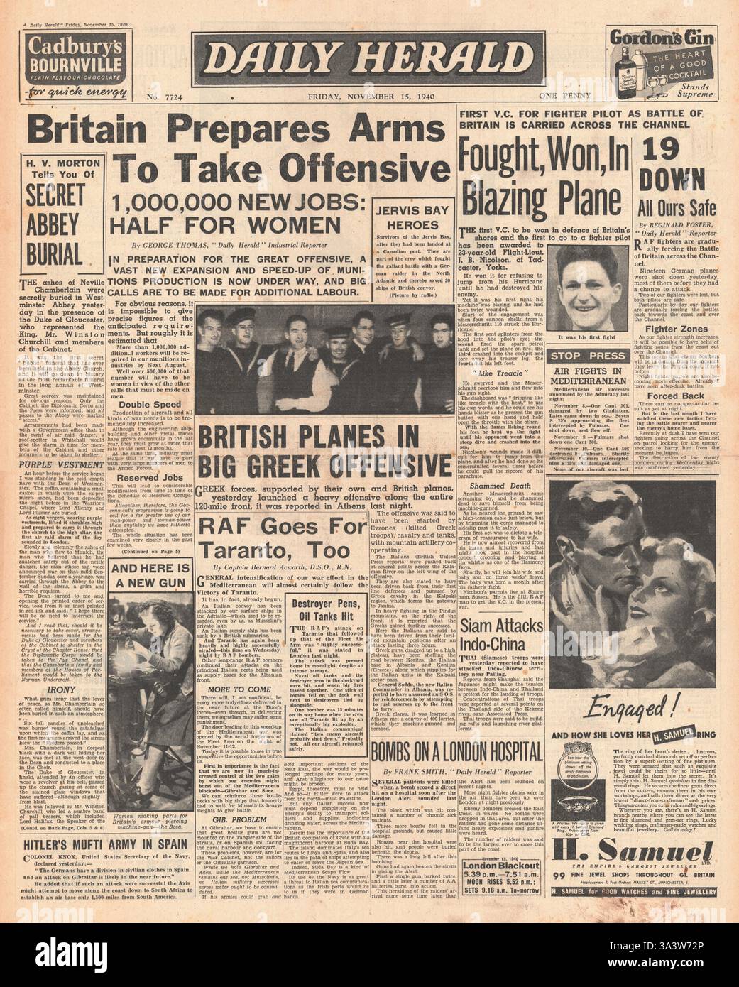 1940 front page Daily Herald Britain prepares to take the offensive and ...