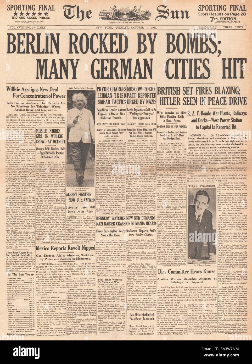 1940 the sun new york raf bombing raids on germany hi-res stock ...