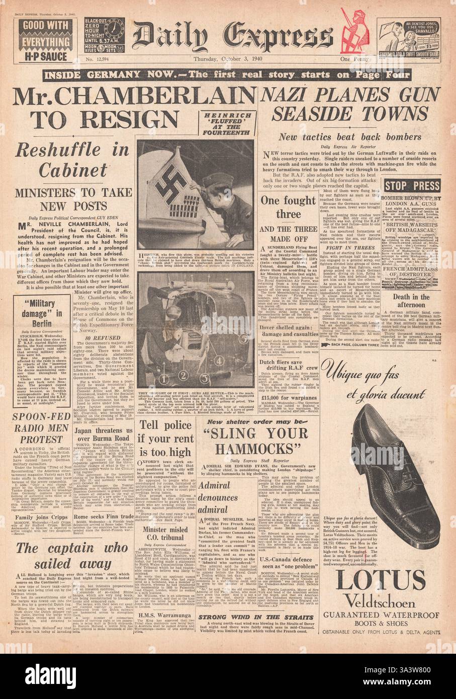 1940 daily express neville chamberlain to resign hi-res stock ...