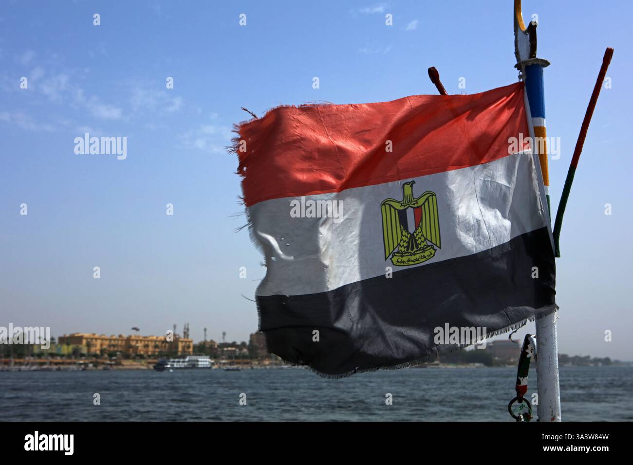 Egyptian flag of the blue sky with Nile river background Stock Photo ...