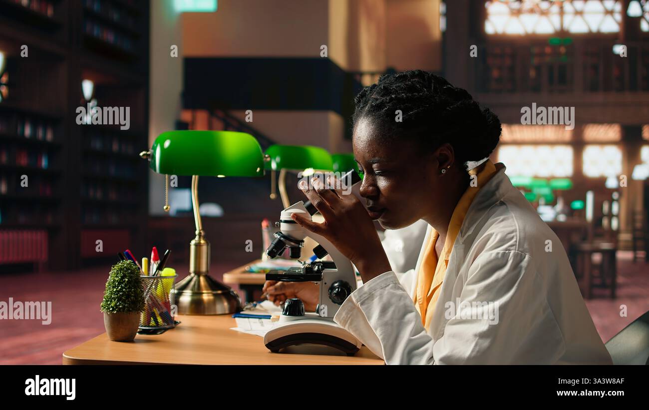 African american future researcher prepares for exam in a quiet study ...