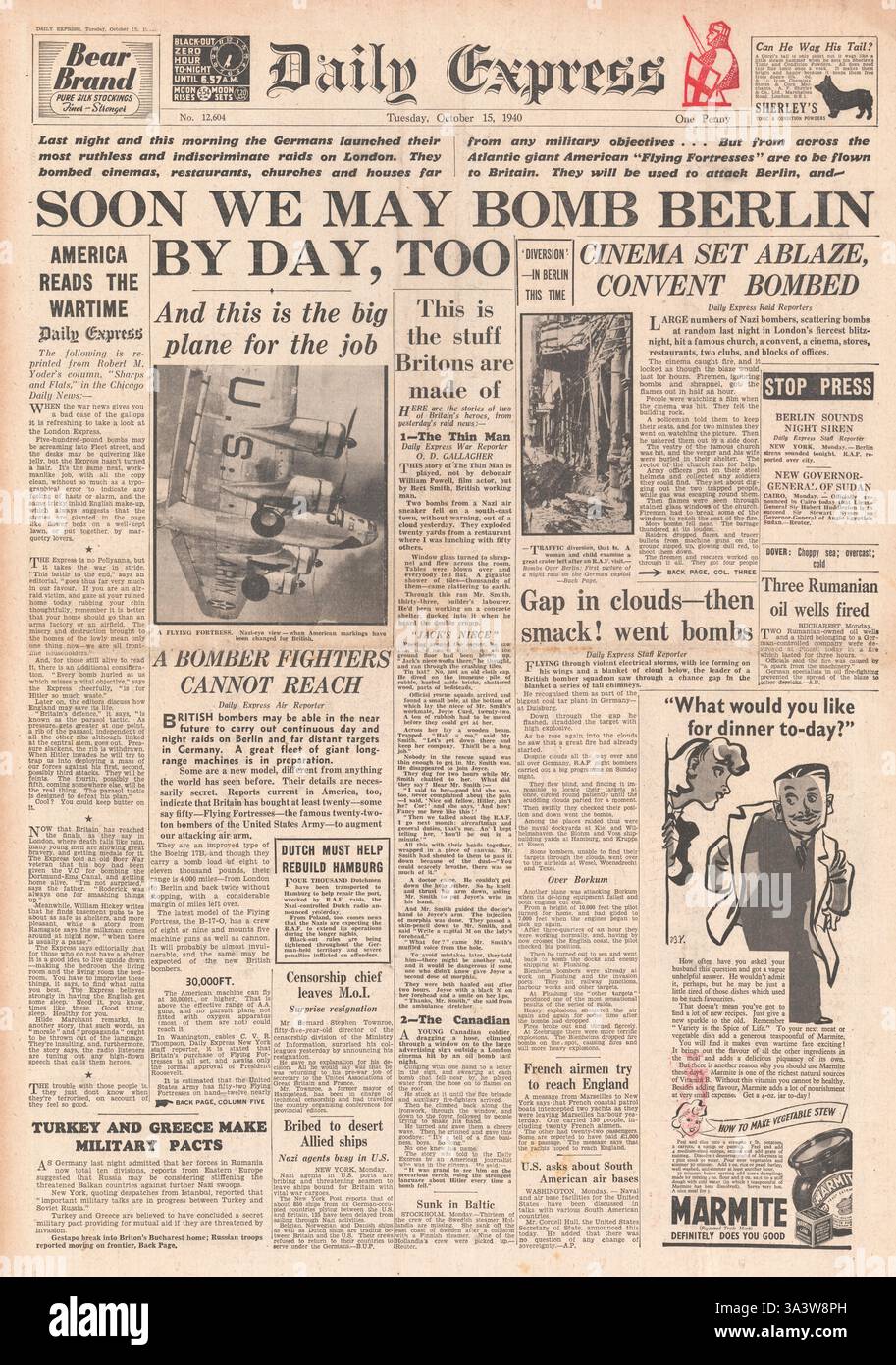 1940 daily express threat of raf day raids on berlin hi-res stock ...