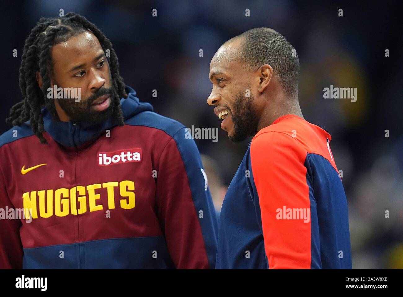 iDallas Stars defenseman Lian Bichsel (6) chats with Washington Wizards ...