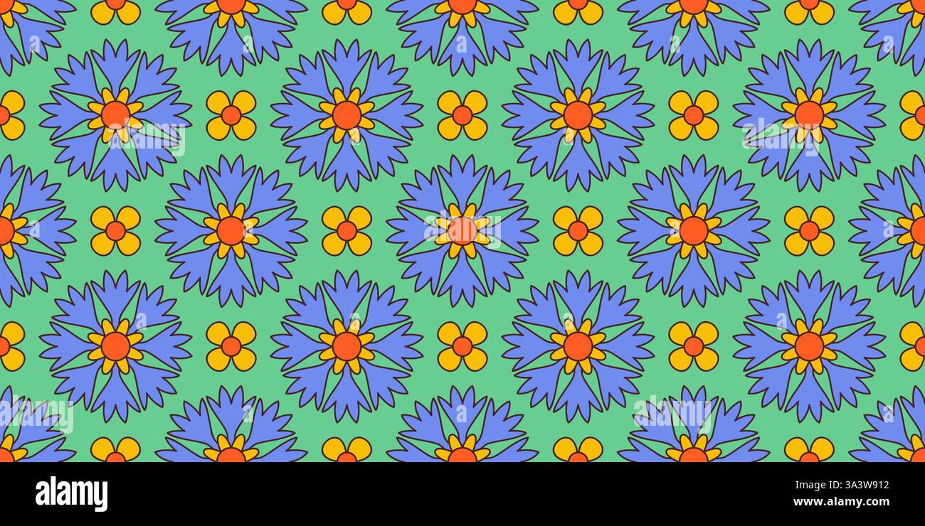 Vibrant seamless floral pattern with retro and playful design ...