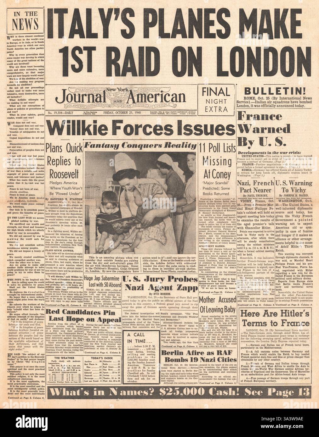 1940 new york journal american italian air force raid london hi-res ...