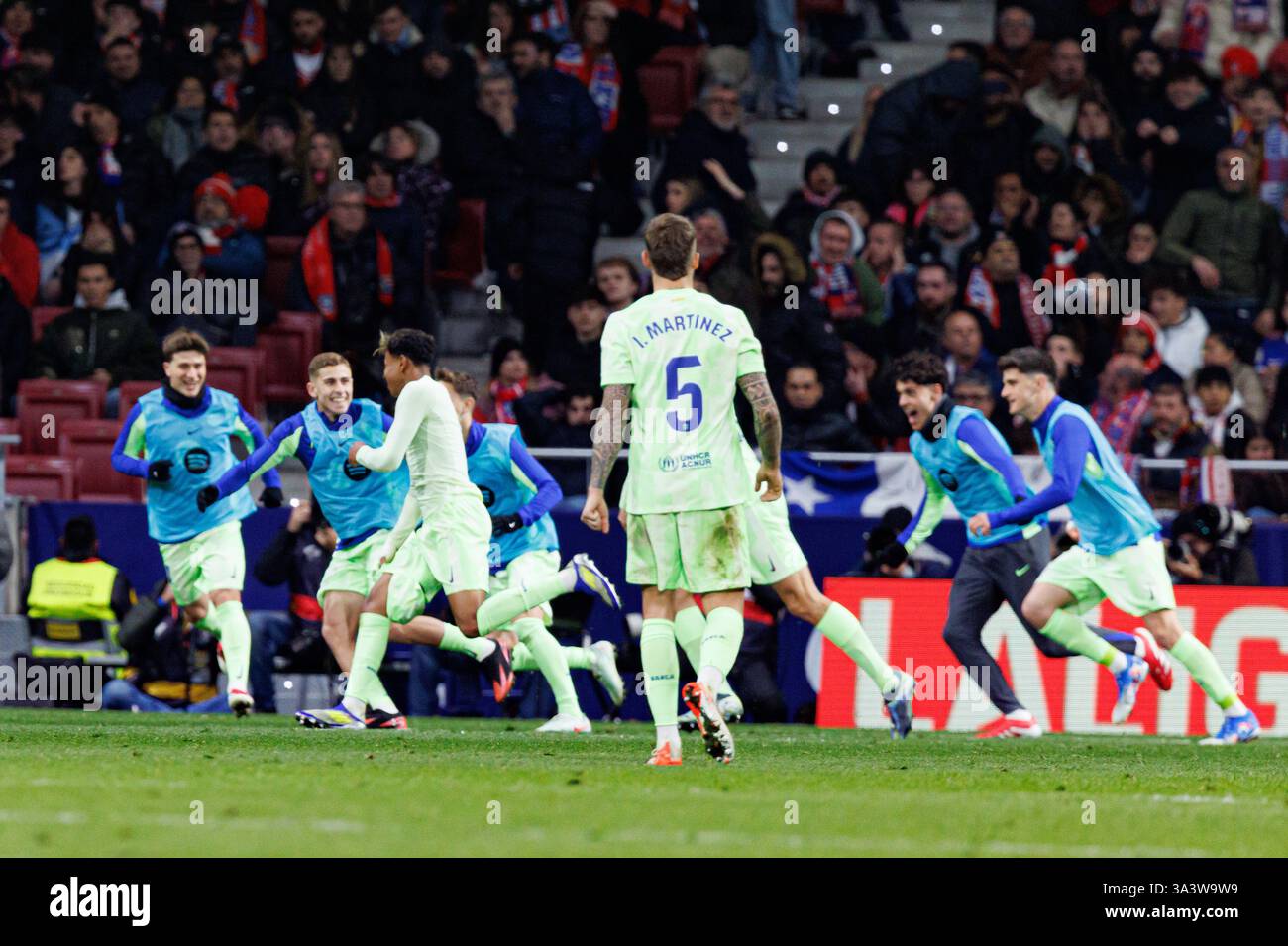 Players of FC Barcelona seen celebrating after goal from Lamine Yamal ...