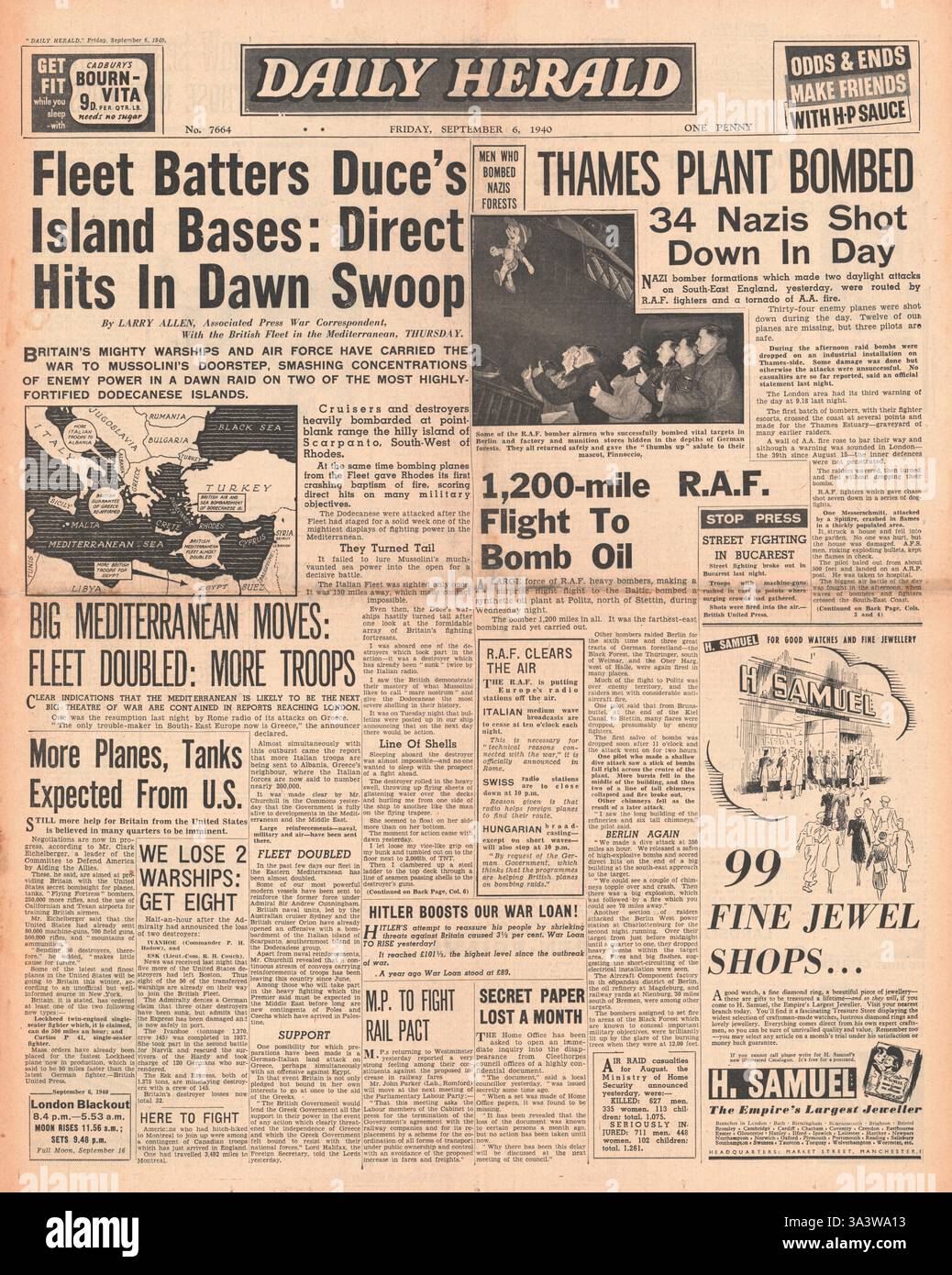 1940 daily herald royal navy bombard italian bases hi-res stock ...