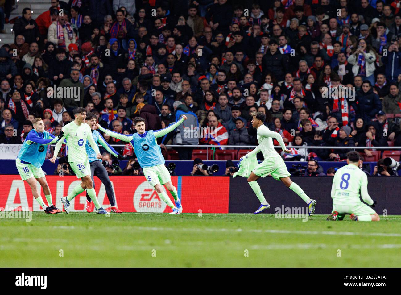 Players of FC Barcelona seen celebrating after goal from Lamine Yamal ...