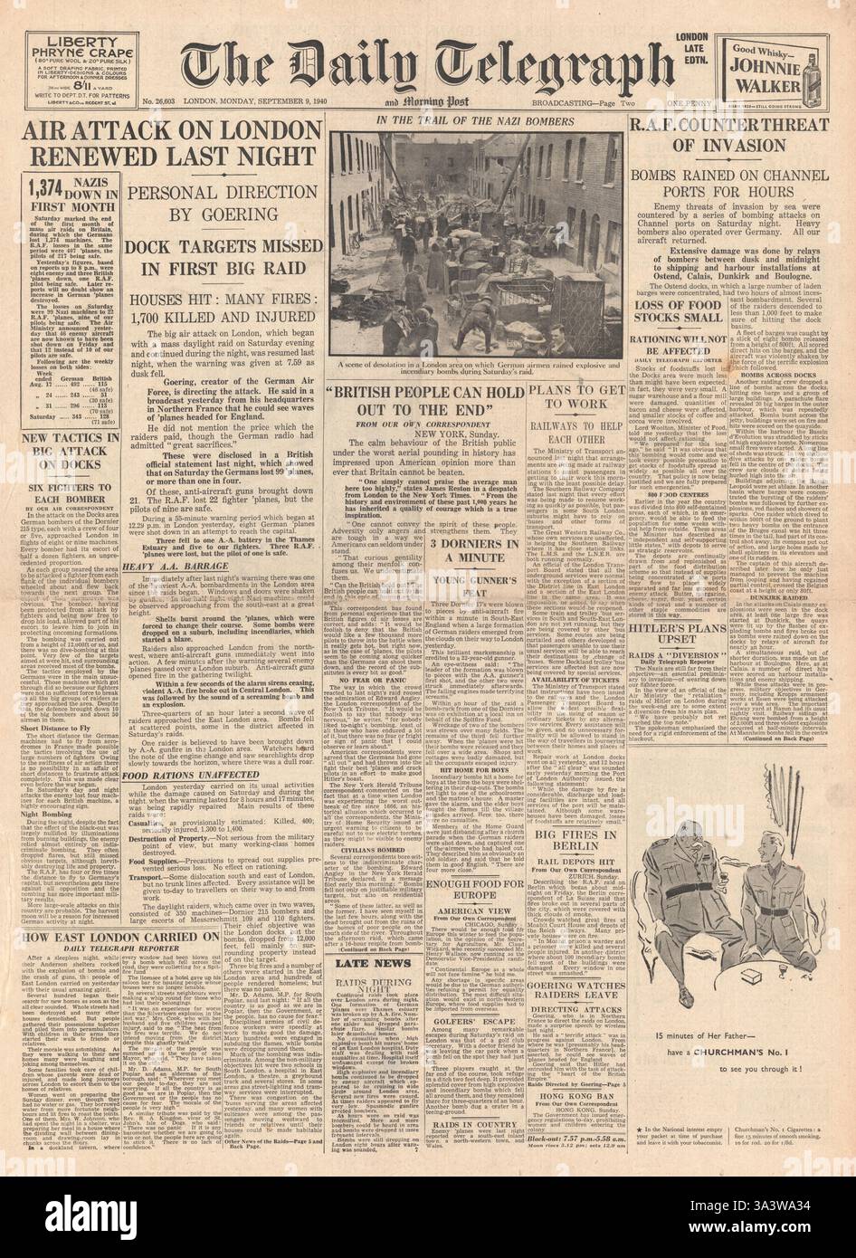 1940 daily telegraph luftwaffe bombing raid on london hi-res stock ...