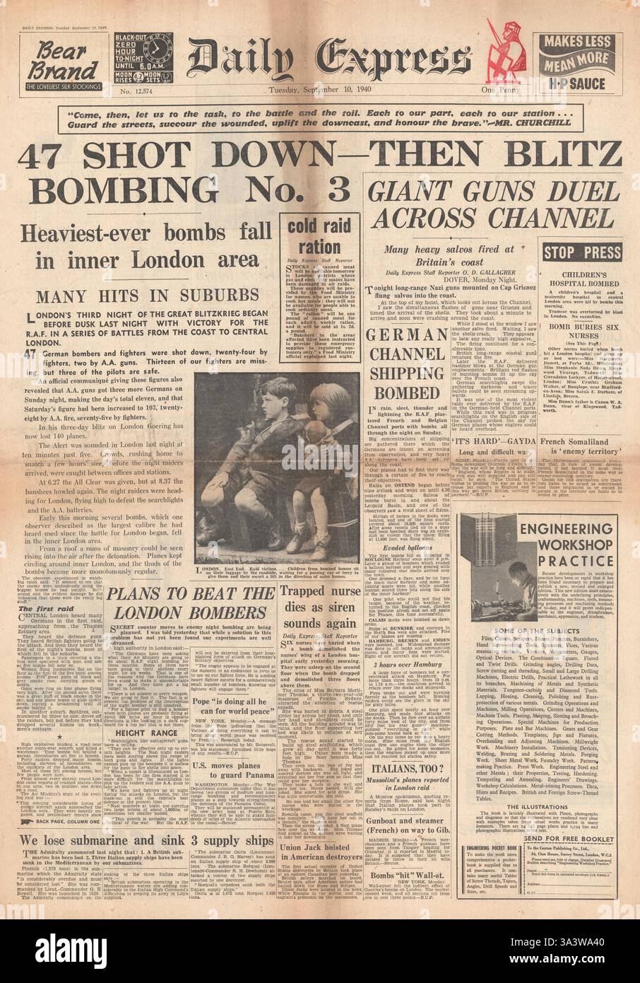 1940 daily express massive luftwaffe bombing raid on london hi-res ...