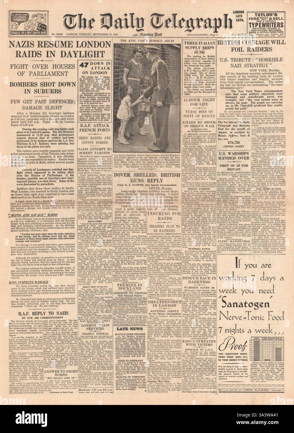 1940 daily telegraph massive luftwaffe bombing raid on london hi-res ...