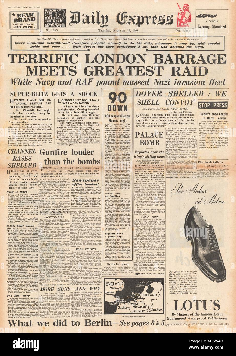 1940 daily express german invasion of britain imminent hi-res stock ...