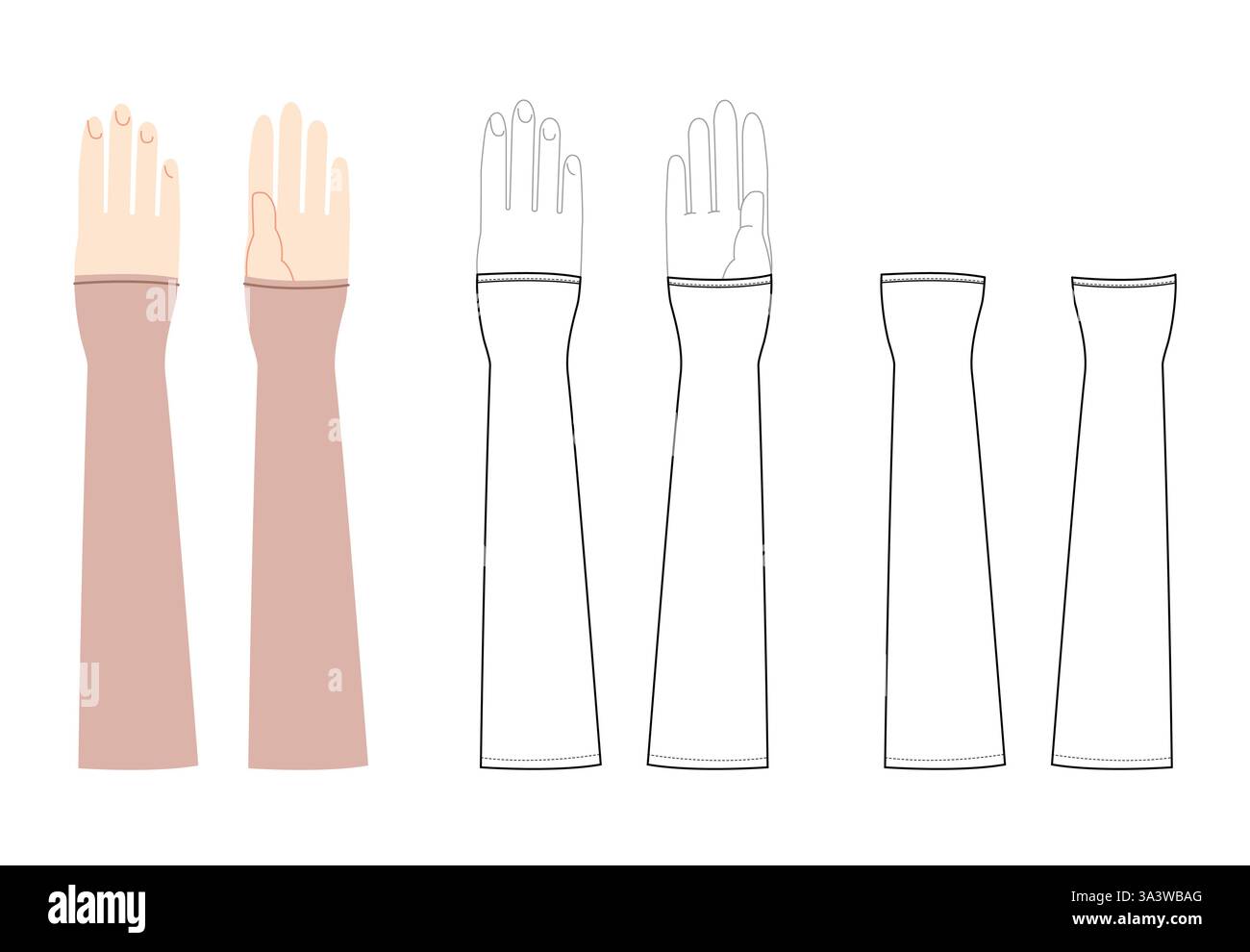 Gauntlets Gloves Elbow length crean tan cartoon and flat CAD mockup ...