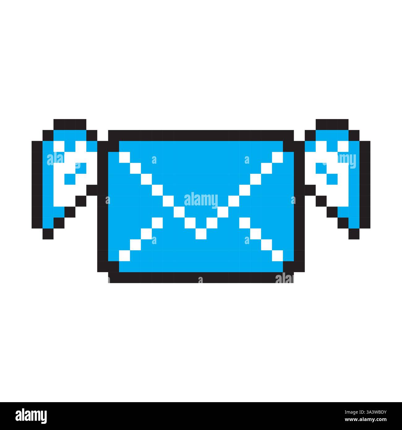 Blue envelope icon. Pixel wing shape. White plain background. Vector ...