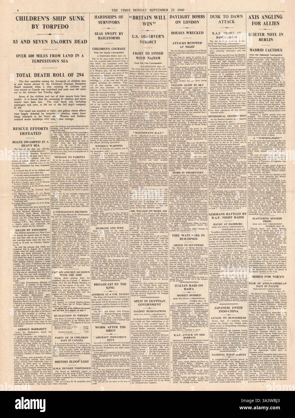 1940 the times evacuee liner city of benares torpedoed sunk hi-res ...
